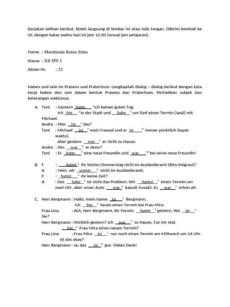 Praesens Praeteritum Uebung 2 | PDF