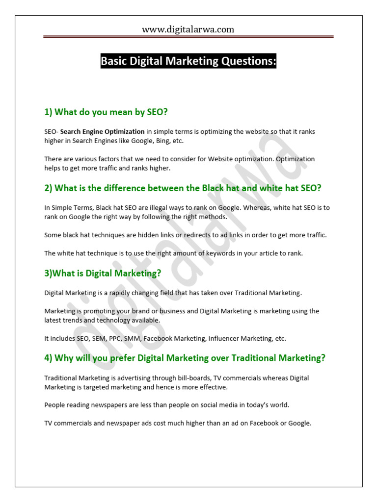 Digital Marketing Interview Questions Answers | PDF