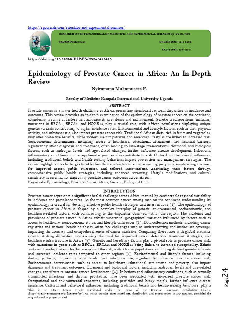 Epidemiology of Prostate Cancer in Africa: An In-Depth Review (WWW ...