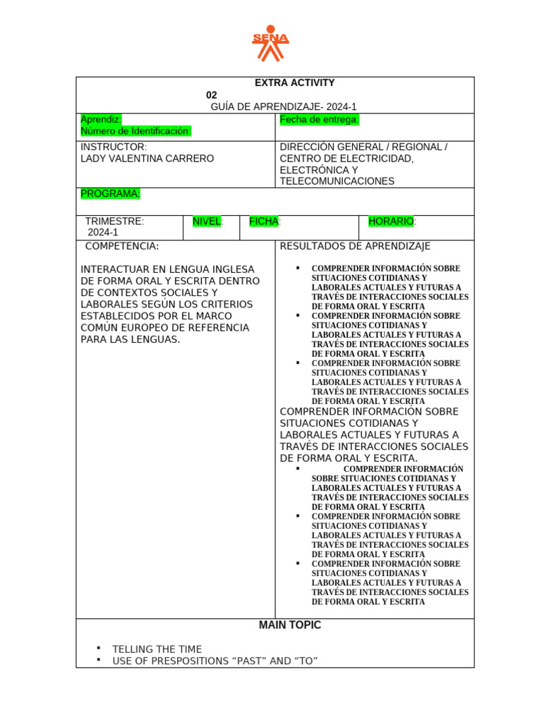Extra Activity Evidence 02 - What Time Is It | PDF