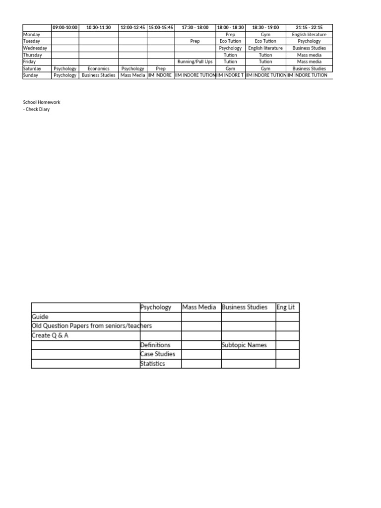 Weekly Schedule | PDF
