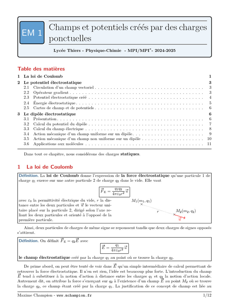 EM1 - charges ponctuelles | PDF