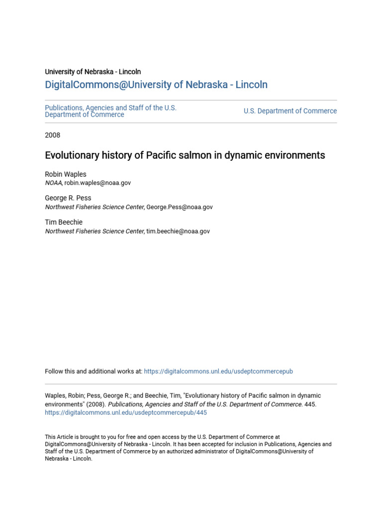 Evolutionary History of Pacific Salmon in Dynamicenvironments | PDF