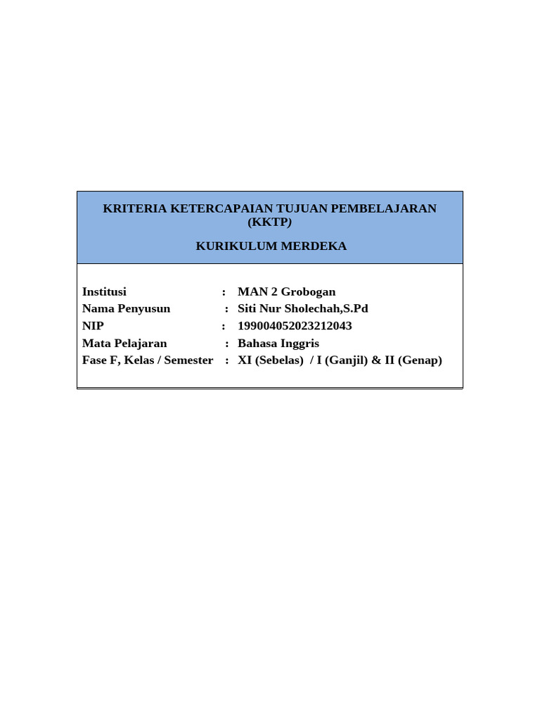 KKTP Kelas 11 SMA Bahasa Inggris Fase F | PDF