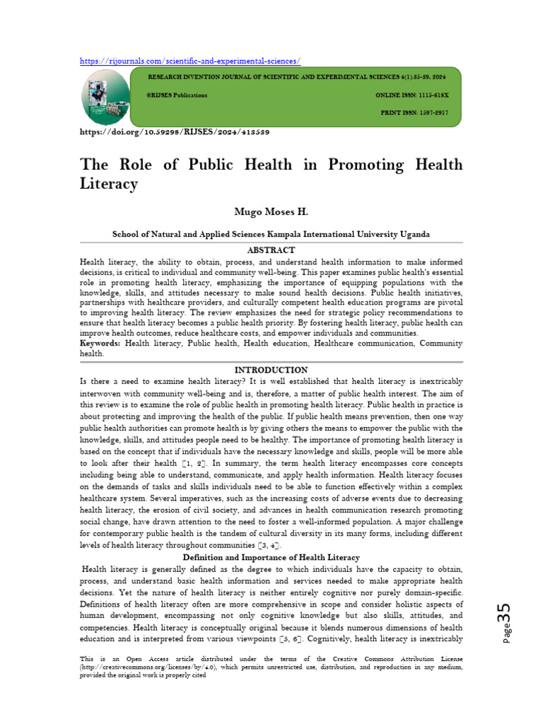 The Role of Public Health in Promoting Health Literacy (WWW - Kiu.ac ...