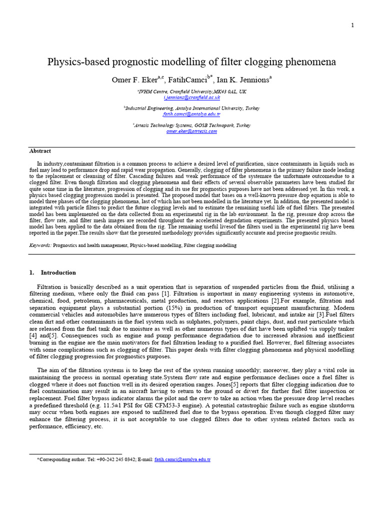 Physics-Based Prognostic Modelling of Filter Clogging Phenomena 2015 ...