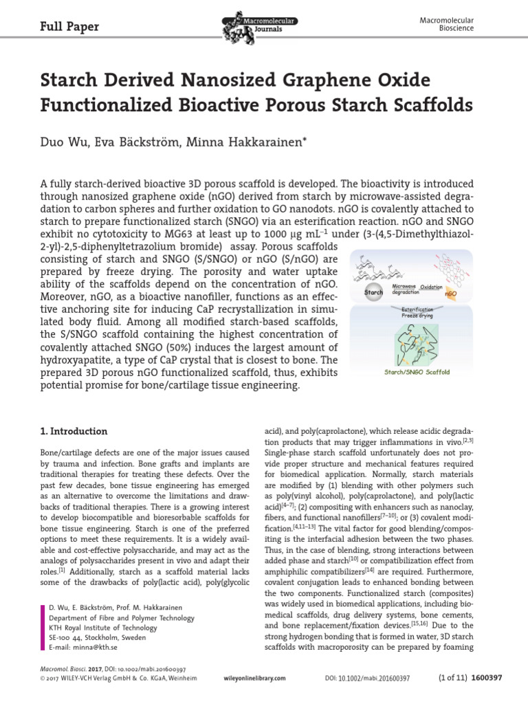 2017 - Starch Derived Nanosized Graphene Oxide Functionalized Bioactive Porous Starch Scaffolds ...