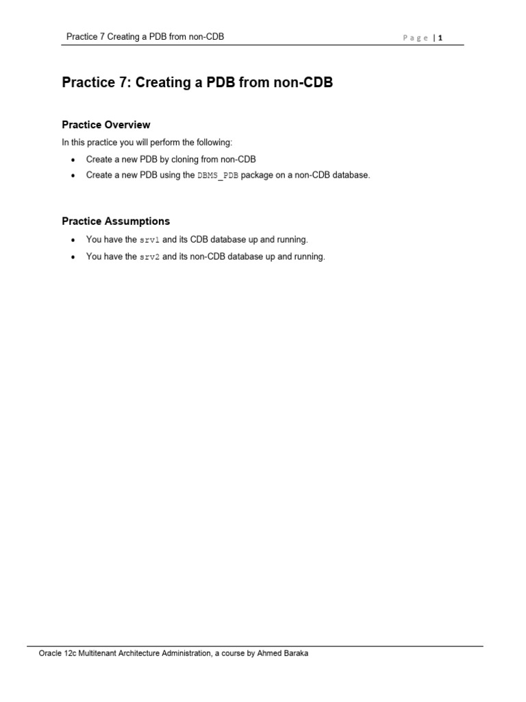 5.1 Practice 7 - Creating A PDB From non-CDB | PDF