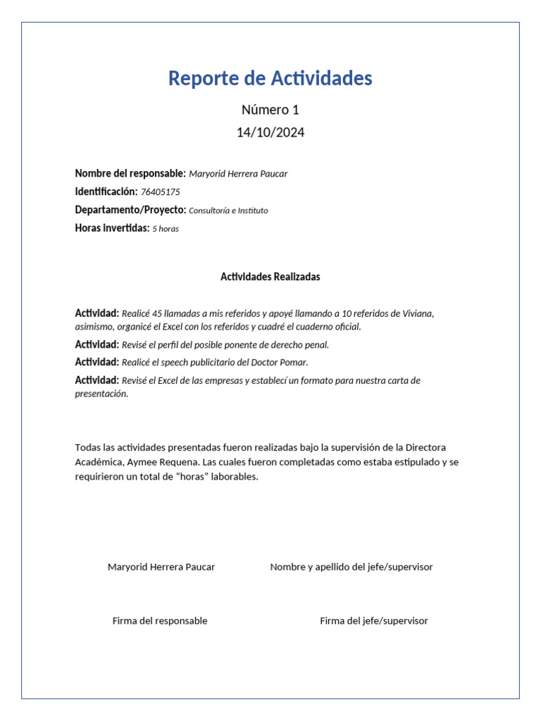 Formato de Reporte de Actividades | PDF