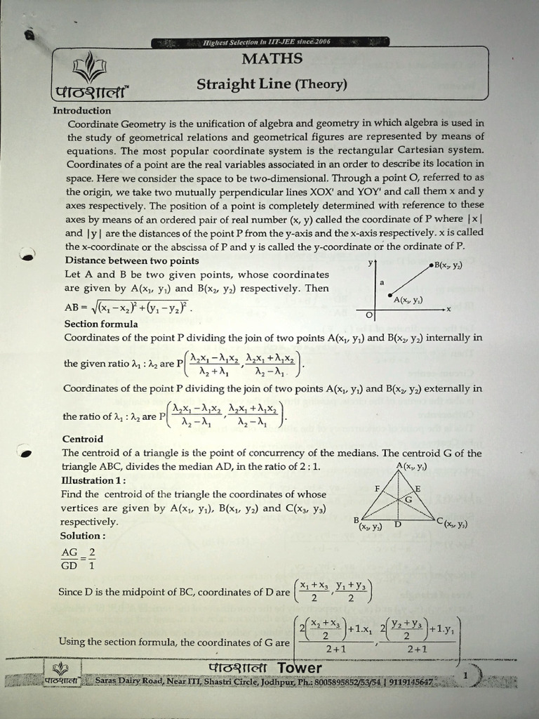 Straight Lines Class 11 Paathshala | PDF