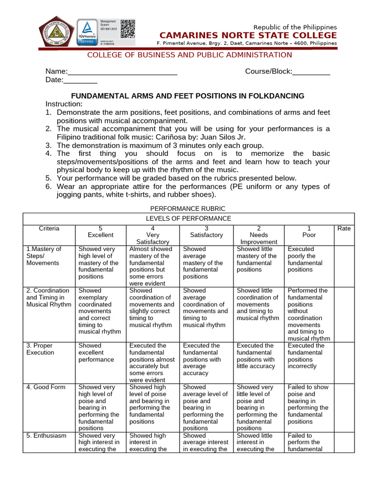 Fundamental Arms Feet Positions in Folkdance | PDF