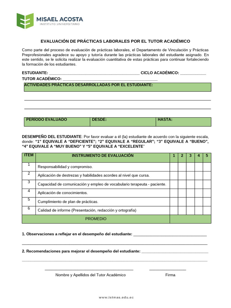 Evaluacion de Practicas Tutor Academico | PDF