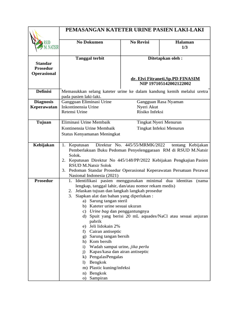 Sop Pemasangan Kateter Urine Pasien Laki-Laki | PDF