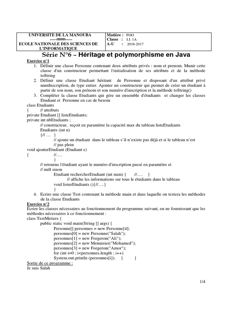 TD2 Java 2016 2017 | PDF