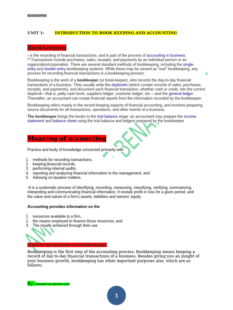 Book Keeping | PDF | Bookkeeping | Debits And Credits