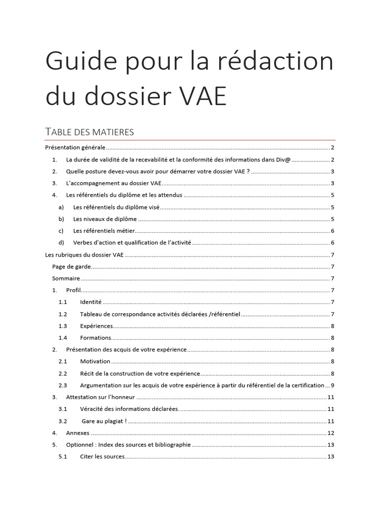 Guide Redac Dossier VAE 230126 | PDF
