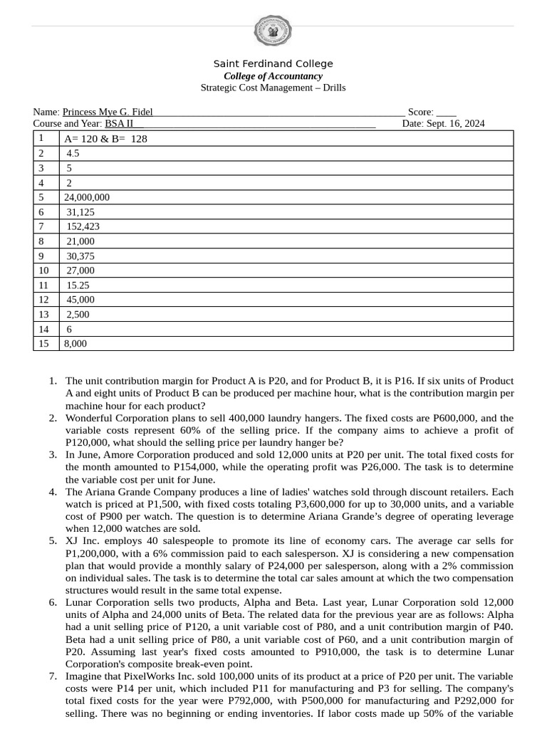 Princess Mye Fidel - DRILLS | PDF