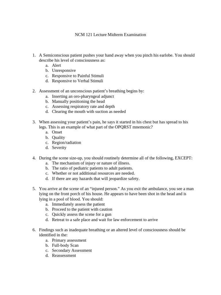 121 Midterms Multiple Choice | PDF | Breathing | Diseases And Disorders