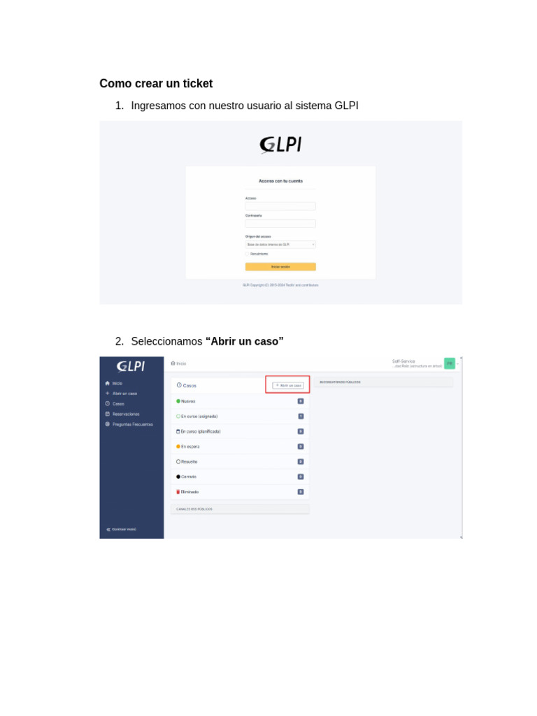 Creacion de Ticket GLPI | PDF