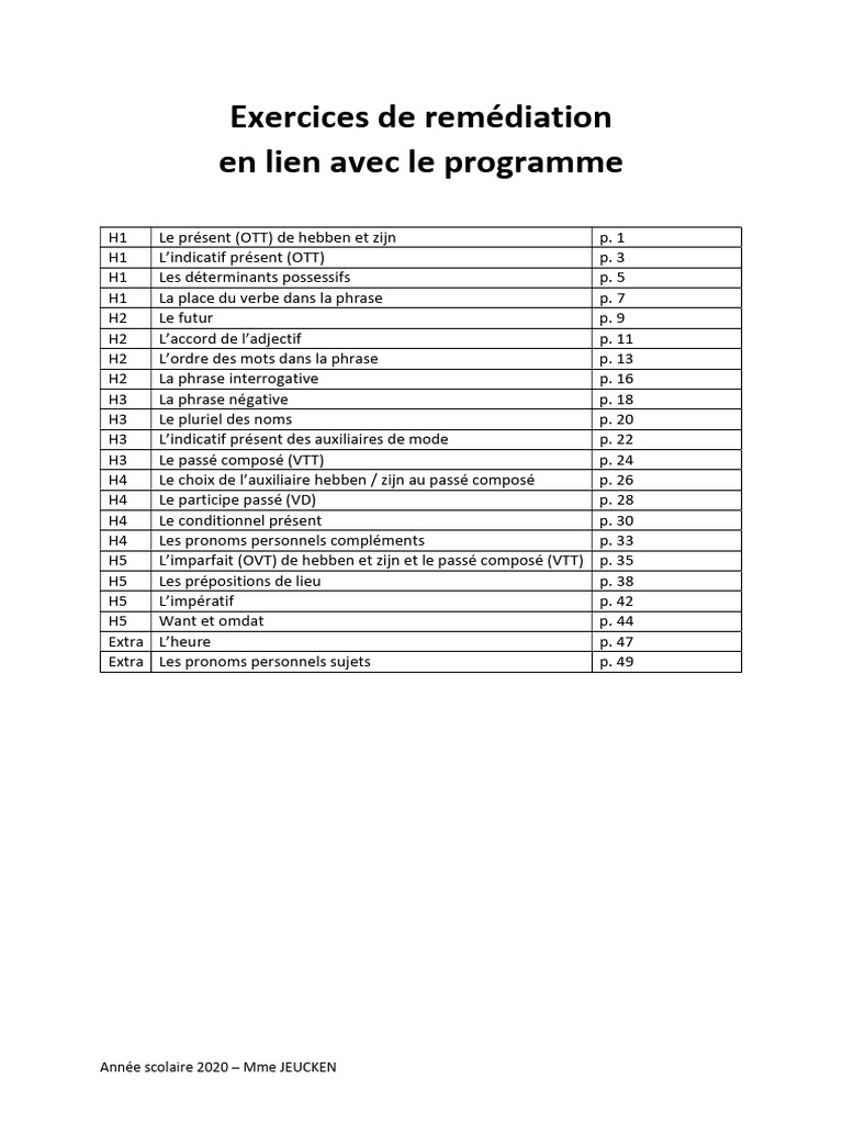 Exercices de Grammaire Neerlandais Lm1 Niveau 3eme Et 4 Eme Annee Eleves | PDF