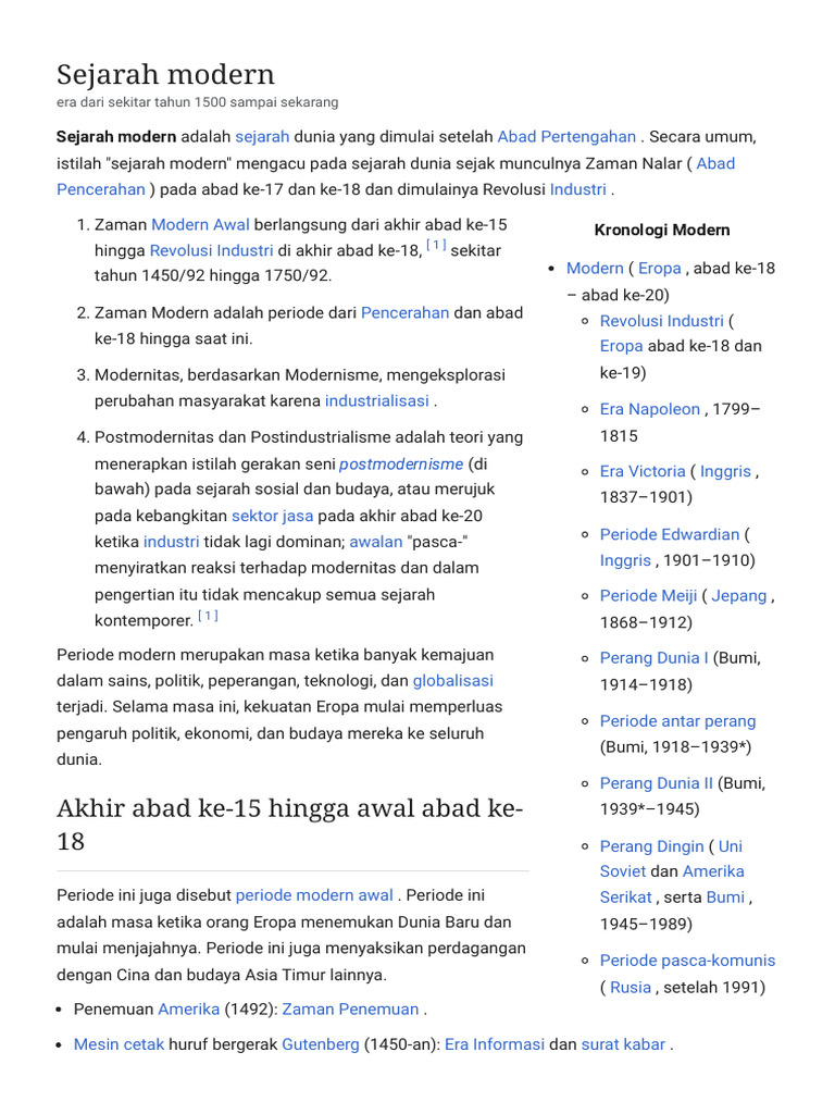 Sejarah Modern - Wikipedia Bahasa Inggris, Ensiklopedia Bebas | PDF