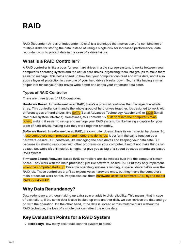 Unit 1 - RAID Levels | PDF