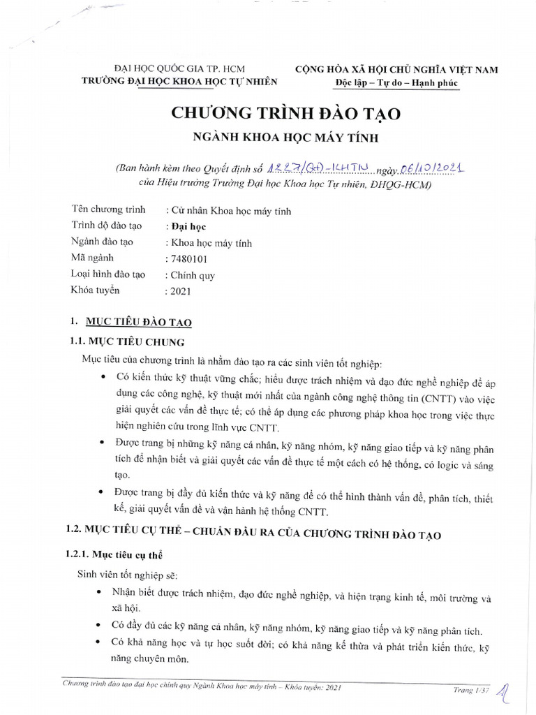 QST CTDT K.2021 Khoa Hoc May Tinh | PDF