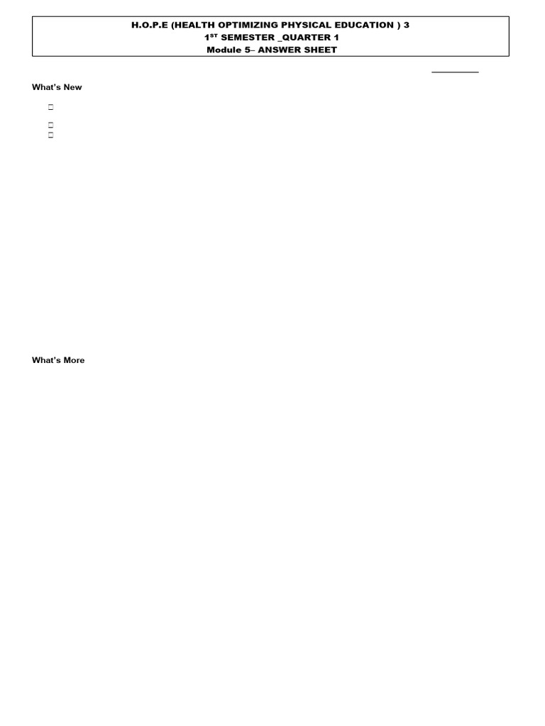 HOPE 3 Q1 - M5 Answer Sheet | PDF