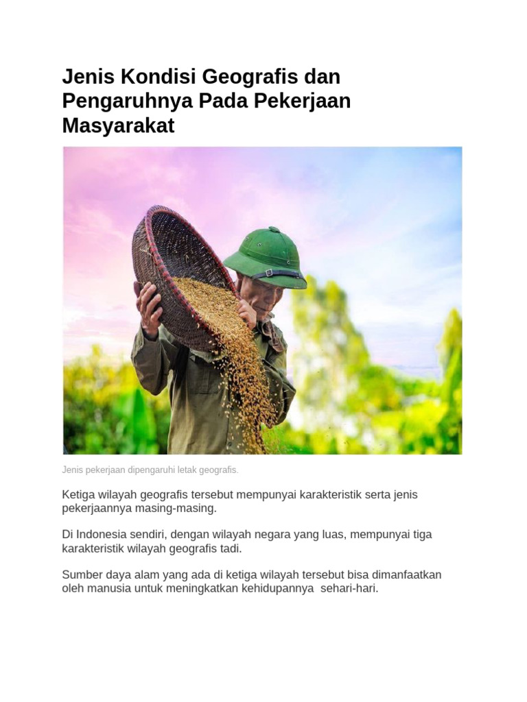 Jenis Kondisi Geografis Dan Pengaruhnya Pada Pekerjaan Masyarakat | PDF