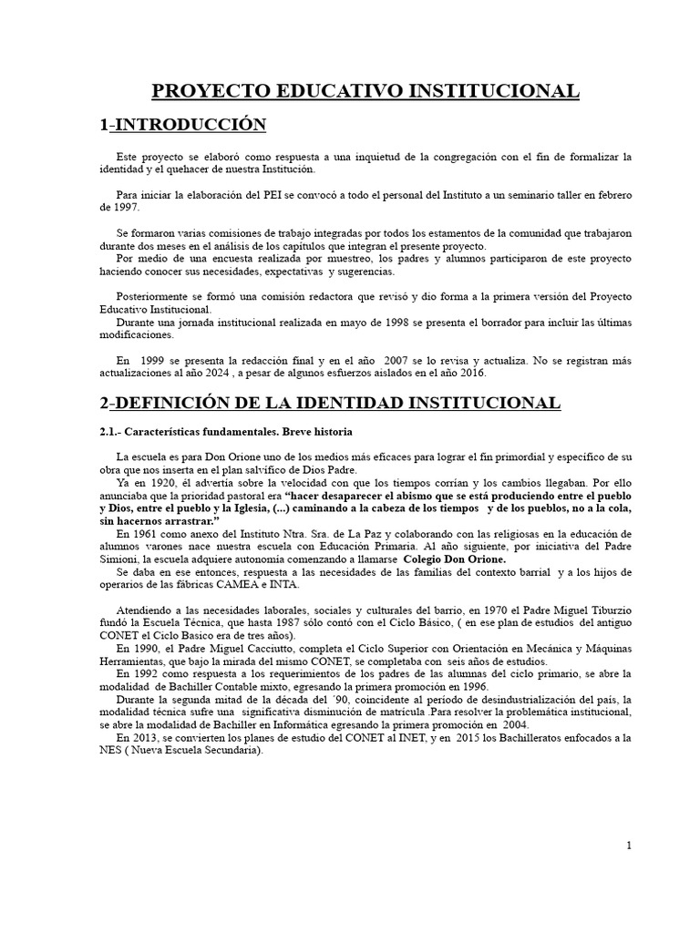 Proyecto Educativo Inst | PDF