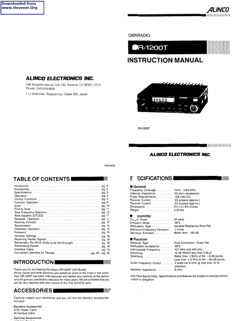 DR1200 Operators Manual | PDF