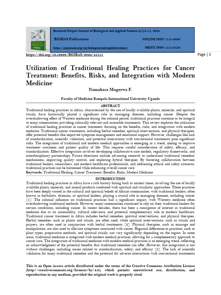 Utilization of Traditional Healing Practices For Cancer Treatment ...