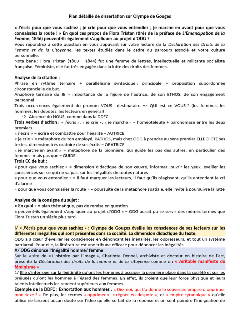 Plan Détaillé Dissertation Olympe de Gouges | PDF