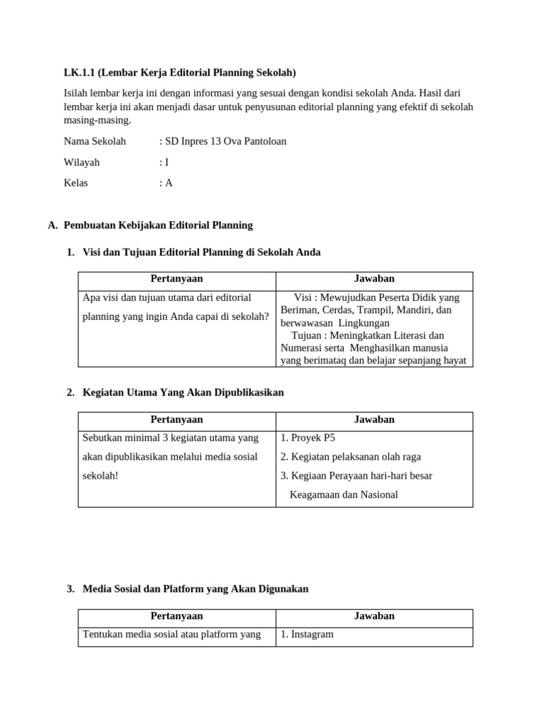 Lk1.1 - Editorial Planning SD Inp 13 Ova Pantoloan | PDF