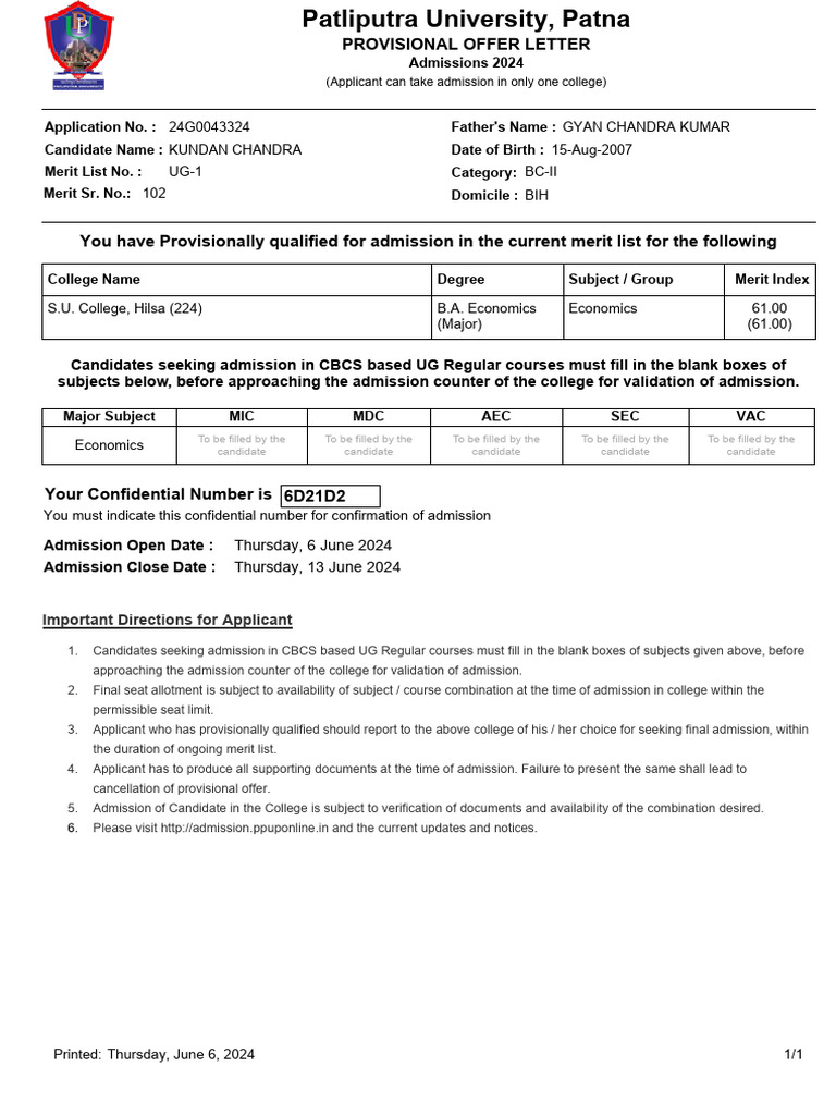 Provisional Offer 24G0043324 | PDF