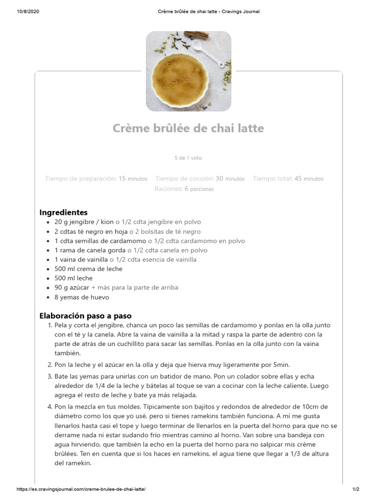 Crème Brûlée de Chai Latte - Cravings Journal | PDF