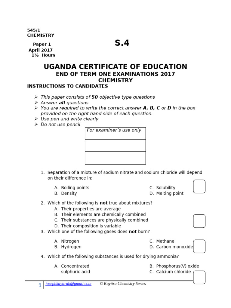 Uganda Certificate of Education: End of Term One Examinations 2017 ...