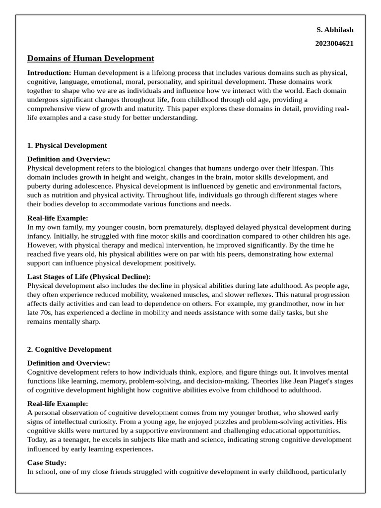 Domains of Human Development: S. Abhilash 2023004621 | PDF