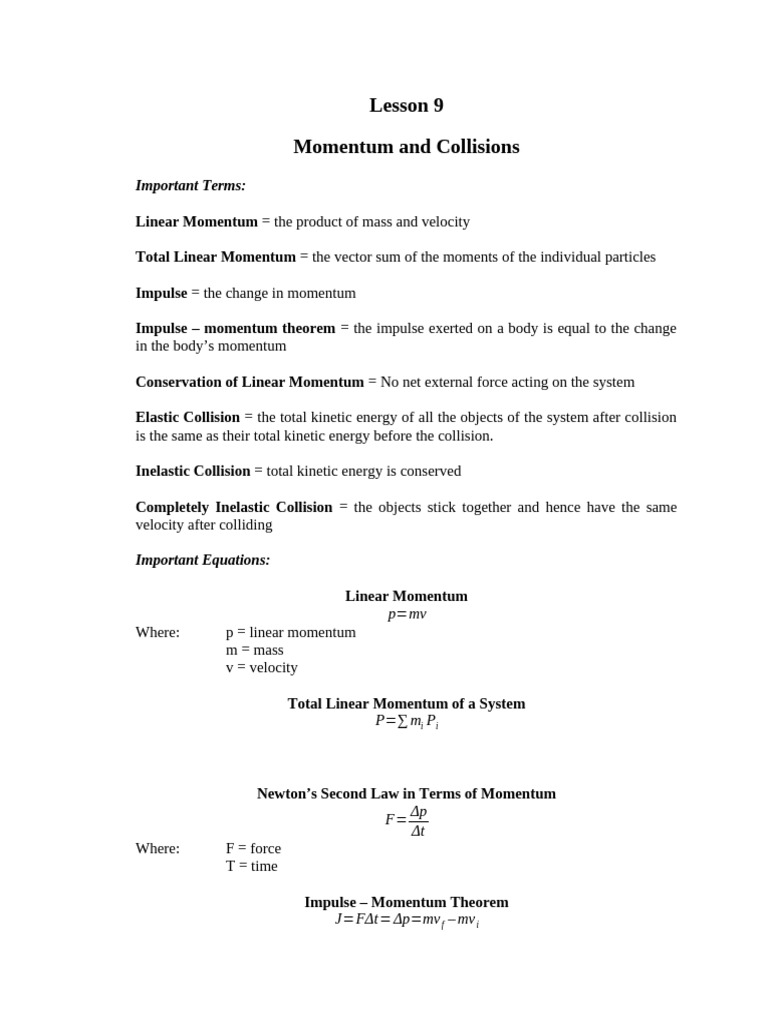 Momentum and Collisions Overview | PDF | Momentum | Collision