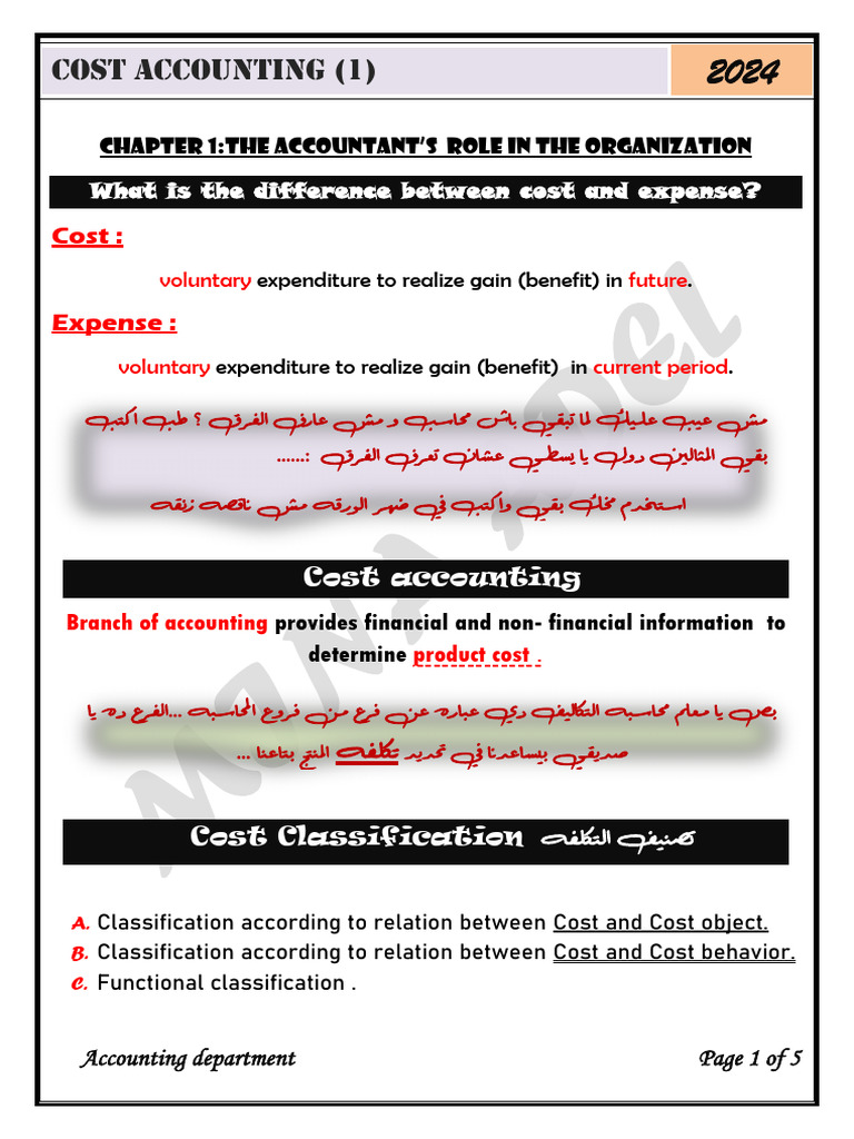 Part 1 Cost Accounting - Accounting Dep.2024 | PDF | Expense | Finance ...