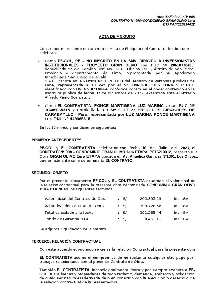 03. Acta de Finiquito | PDF