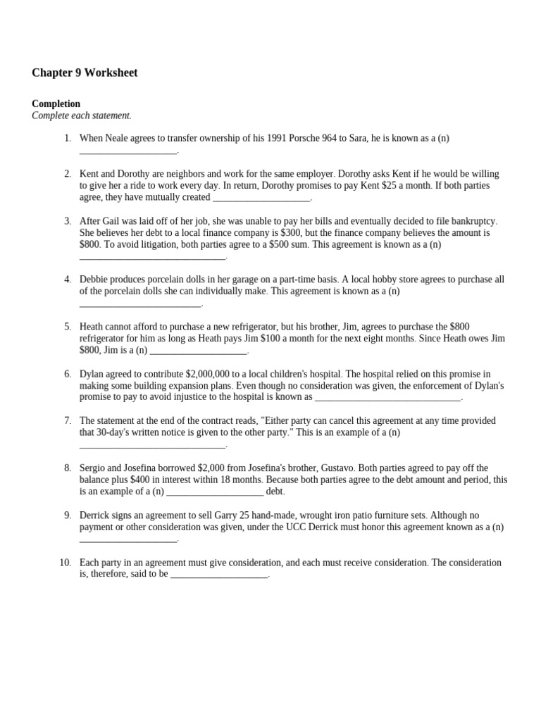 CH 9 Worksheet | PDF