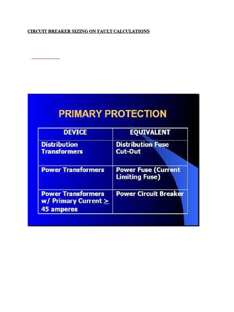Circuit Breaker Sizing On Fault Calculations | PDF