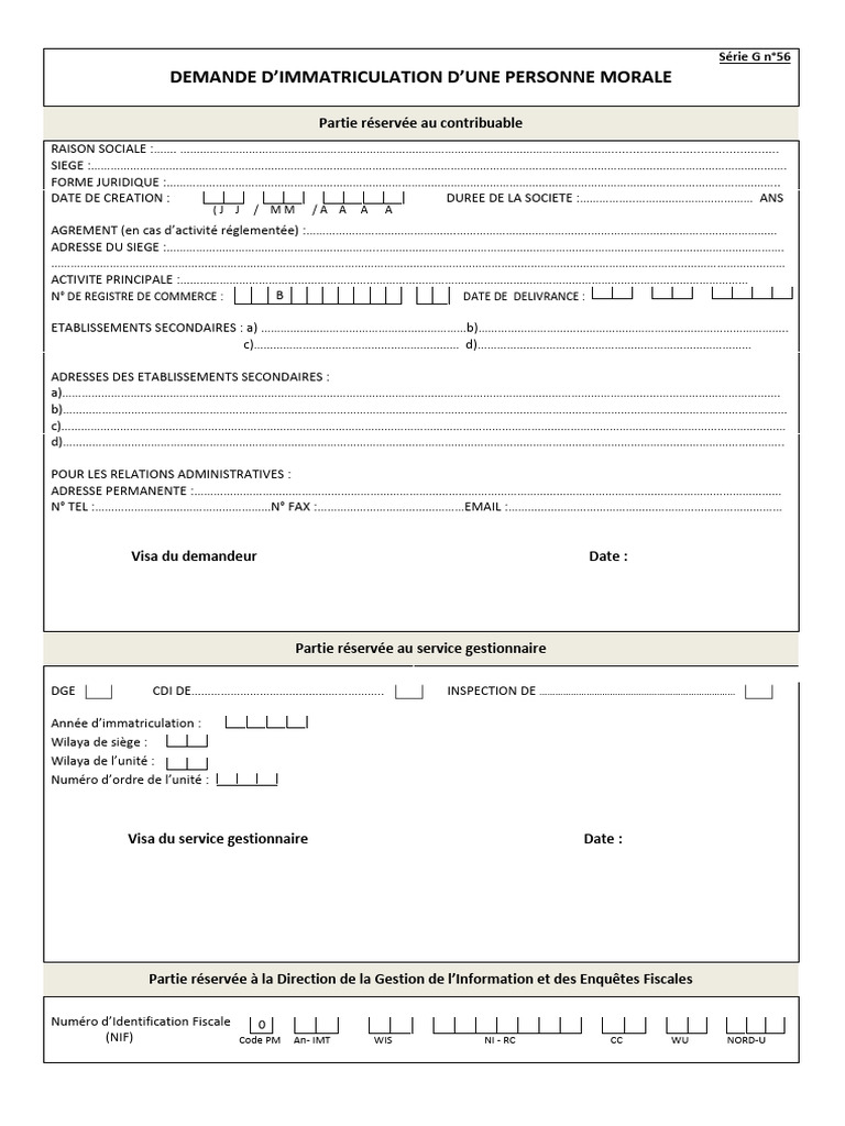 N° 56 Demande D'immatriculation D'une Personne Morale | PDF