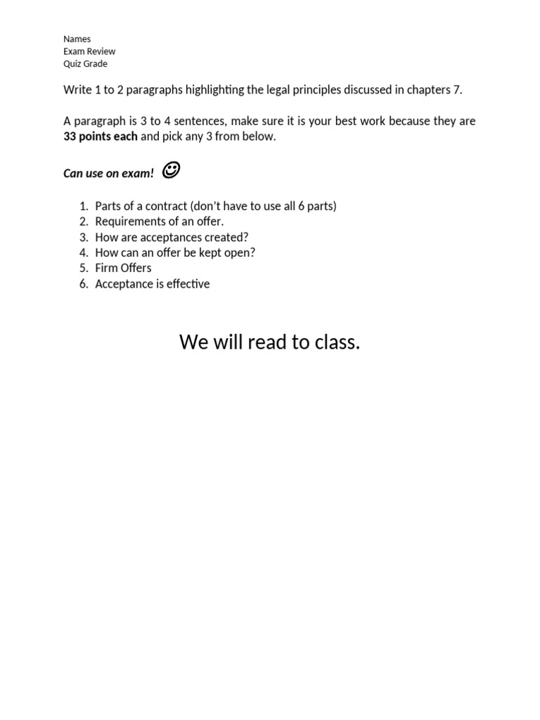 Ch 7 Exam Review Writing Prompts | PDF