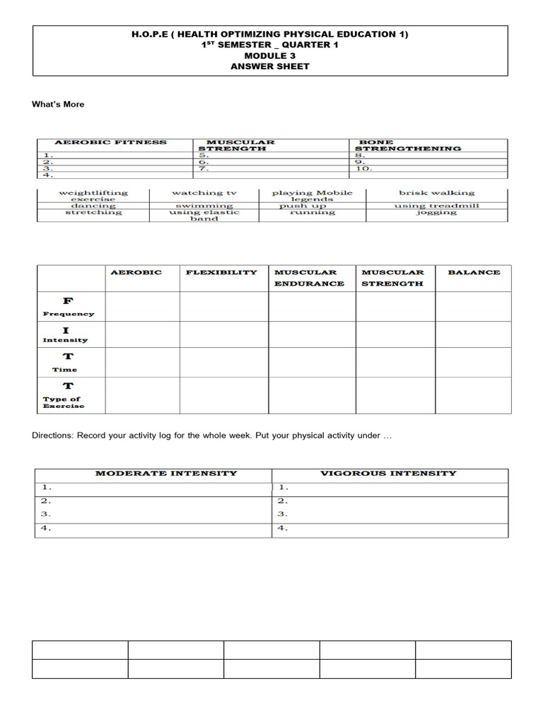 HOPE 1 Module 3 Answer Sheet | PDF