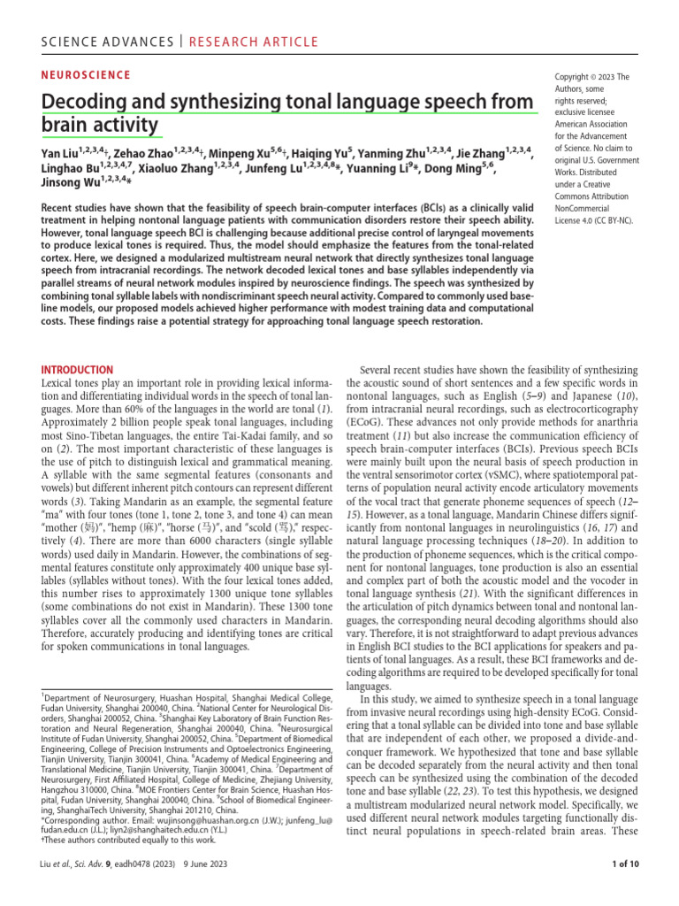 √2023Decoding and synthesizing tonal language speech | PDF
