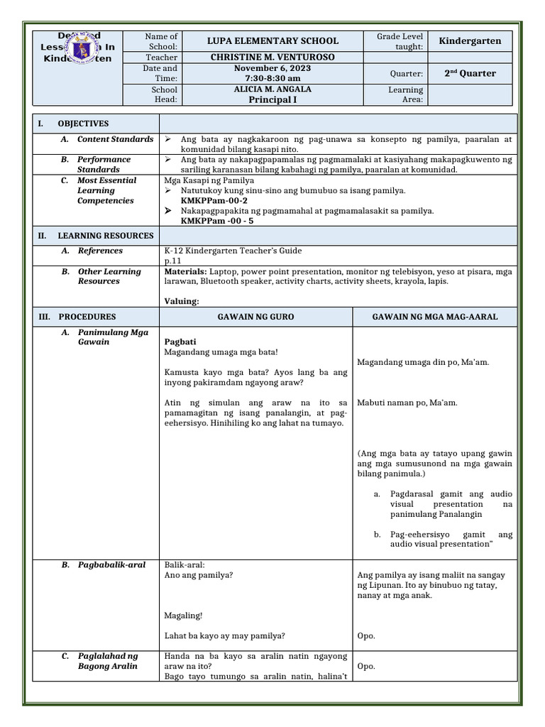 DLP - Week 1 Q2. Mga Kasapi NG Pamilya | PDF