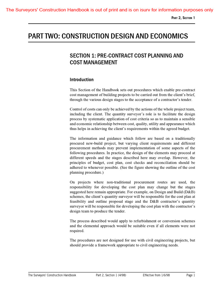 Surveyors Construction Handbook Pre Contract Cost Planning and Cost ...