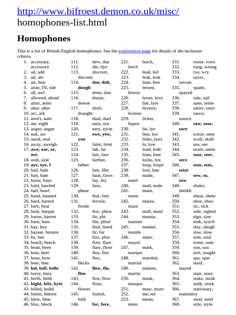 List of Homophones | PDF